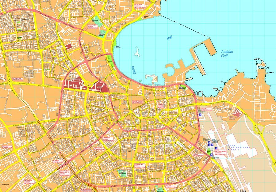 Doha Vector map. EPS Illustrator Vector Maps of Asia Cities. Eps ...
