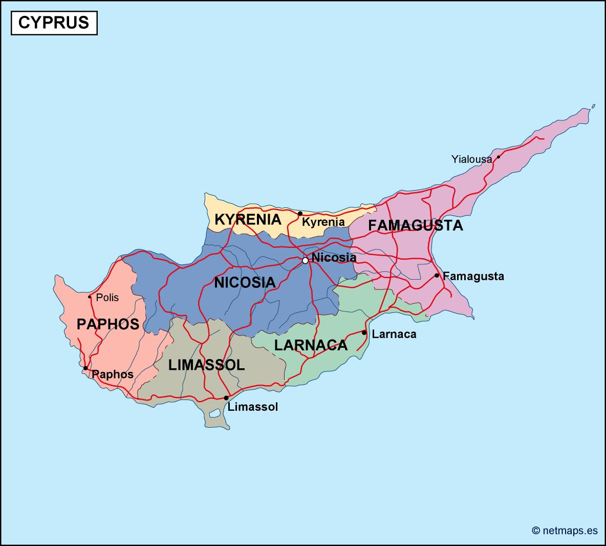 cyprus political map. Illustrator Vector Eps maps. Eps Illustrator Map ...