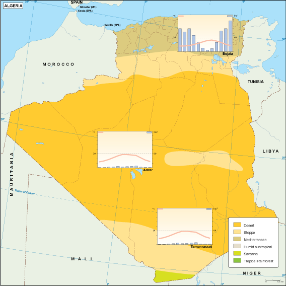 Algeria climate map. EPS Illustrator Map | Vector maps